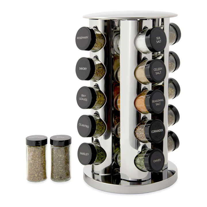 360 Turntable Rotating Spice Jar Rack Set Organizer Stainless Steel ...