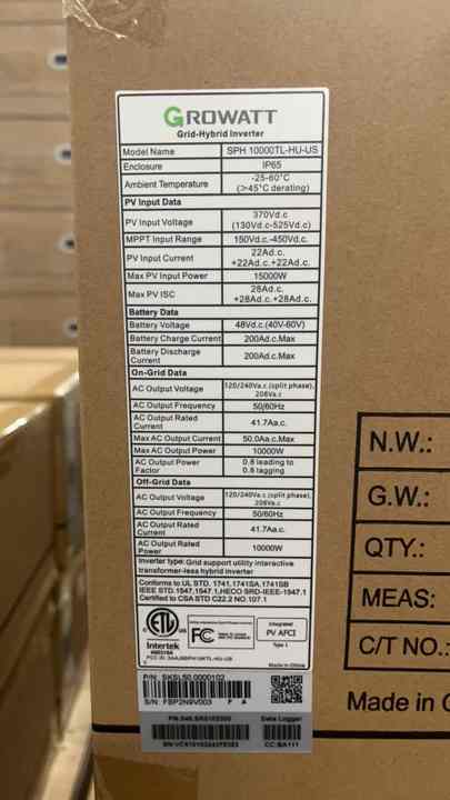 Growatt SPH 10000TL-HU-US Inverter - 10kw Hybrid Solar Power