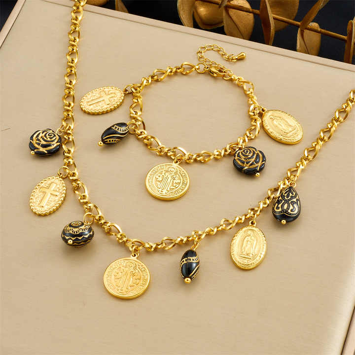 Luxury Court Style Acrylic Flower Suit Necklace Light Black Gold Color ...