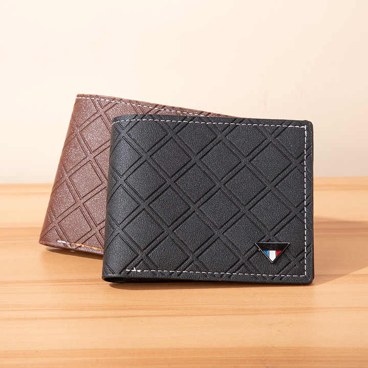 New Men's wallet short wallet men's youth fashion casual plaid multiple ...