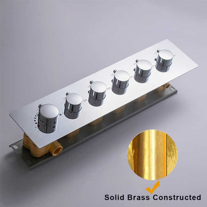 Brass 6 Handles 5 Way Thermostatic Shower Valve Modern Bathroom Shower ...