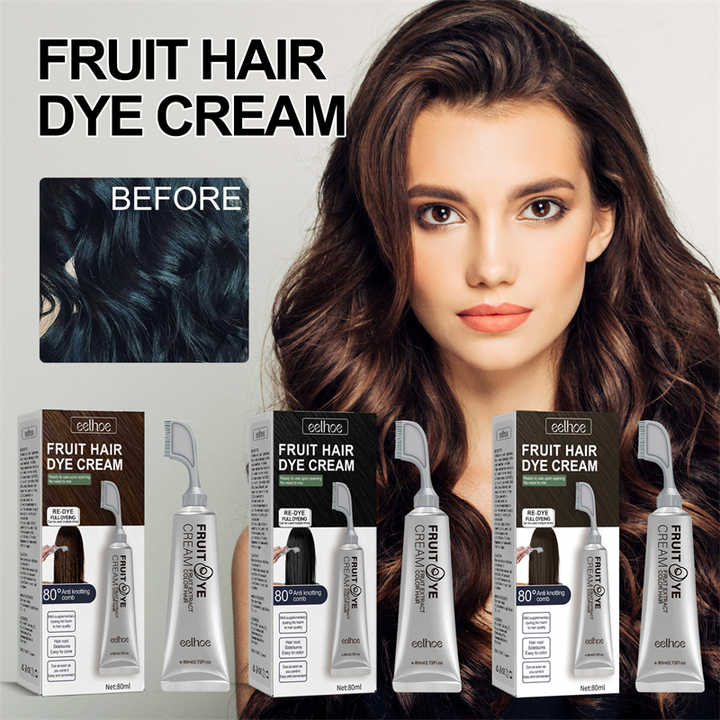 EELHOE fruit hair dye cream scalp damage color fading reducing black brown color dying hair cream for make hair black shiny