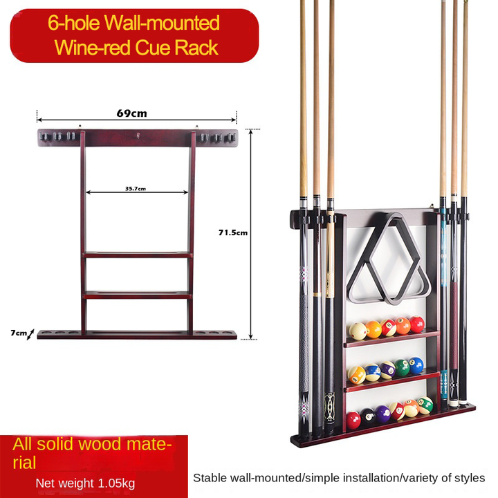 Solid Wood Wall-Mounted Cue Rack for Snooker with Six Eight-Holes ...