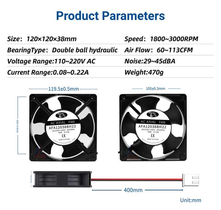 120x120x38mm 12038 AC Cooling Fan for Heavy-duct HVAC System Ventilation Brushless Axial Flow ...