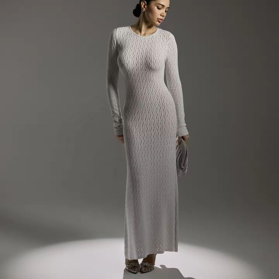 Autumn Elegant Women's Mermaid Long Sweater Dress Long Sleeve Knitted ...