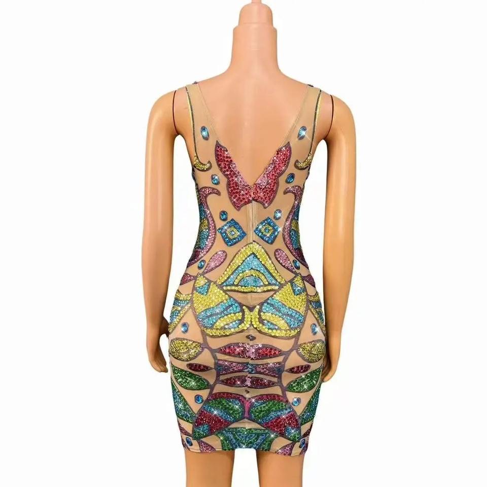 Exotic Dress Dance Costume for Women Twinkling Rhinestones Sleeveless ...