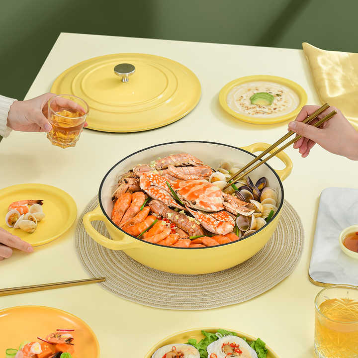 Mcooker Yellow Color Cooking Iron Cast Enameled Cast Iron Casserole Pot ...