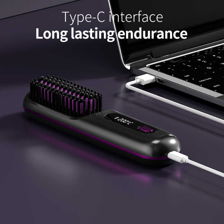 2024 New LCD USB charging ceramic heated electric comb flat hair ...