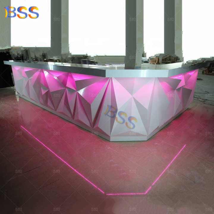 Luxury Bar Counter - White Corian, L Shape, Diamond