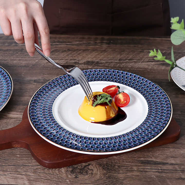 Luxury Dinnerware Gold Rim Bone China Plates Blue Luxury Dinner Plates ...
