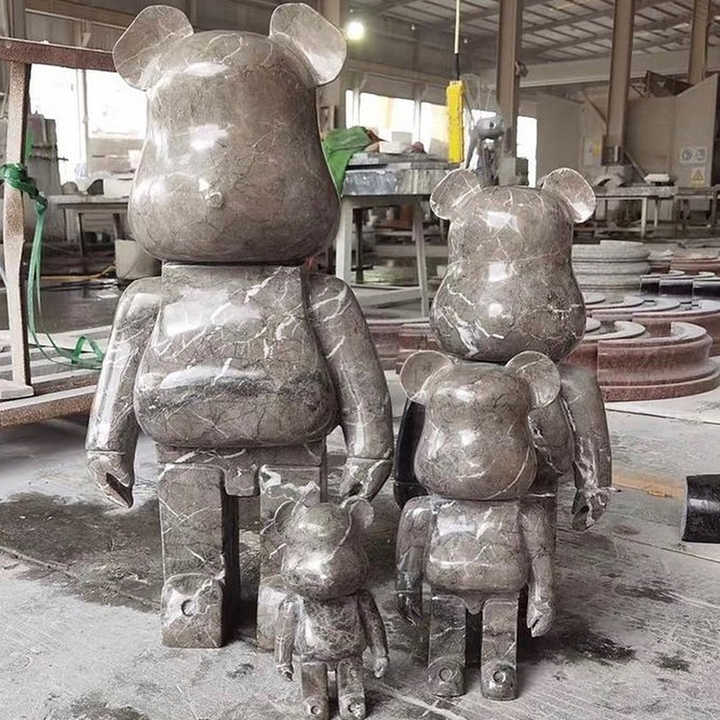 Hand Carved Marble Bear Sculptures for Modern Home Decor