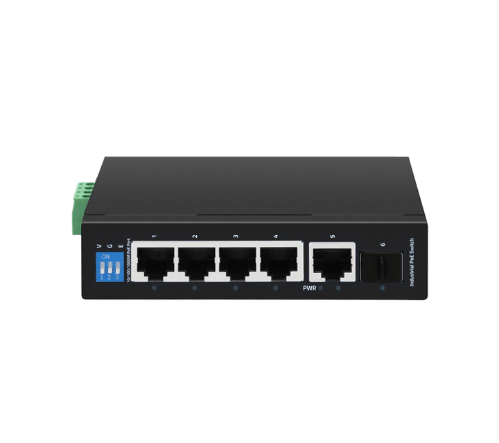 Industrial 4 PoE+ Ports Full Gigabit 802.3af/at Optical Fiber SFP Unmanaged Din-Rail Ethernet ...