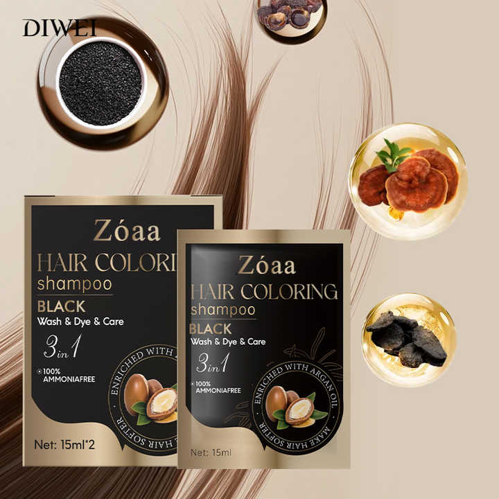 DIWEI Ammonia Free Sachet Permanent 3 in 1 Hair Dyeing Color Black Hair ...