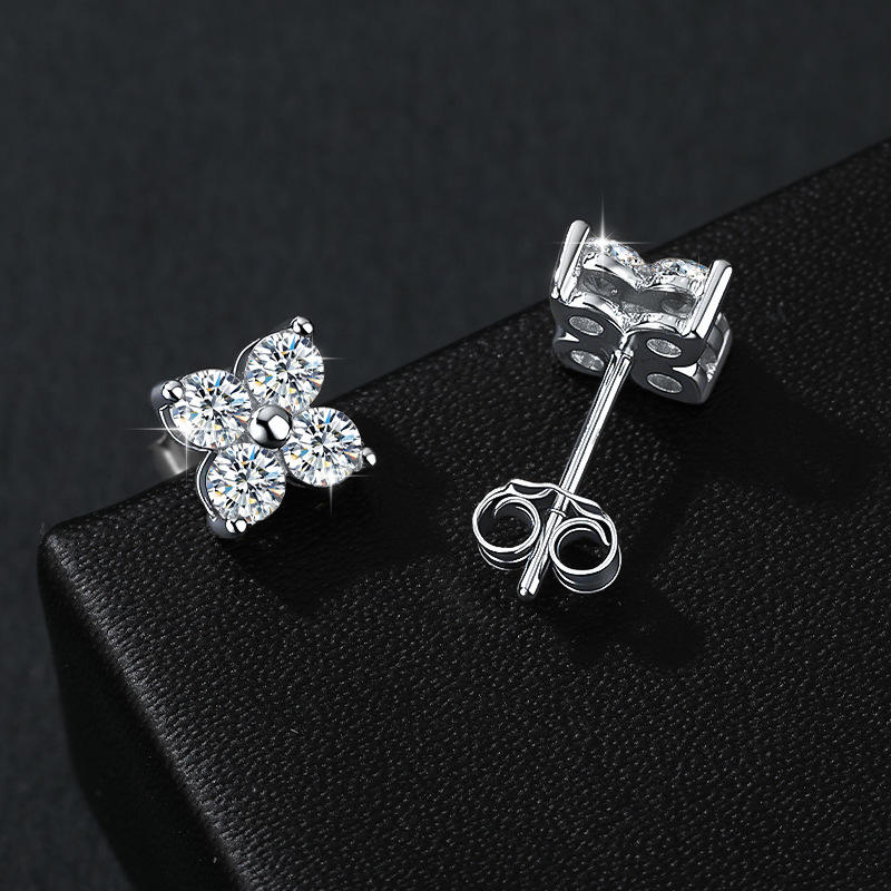 Ready to Ship S925 Silver Inlaid Moissanite Four Leaf Clover Flower ...