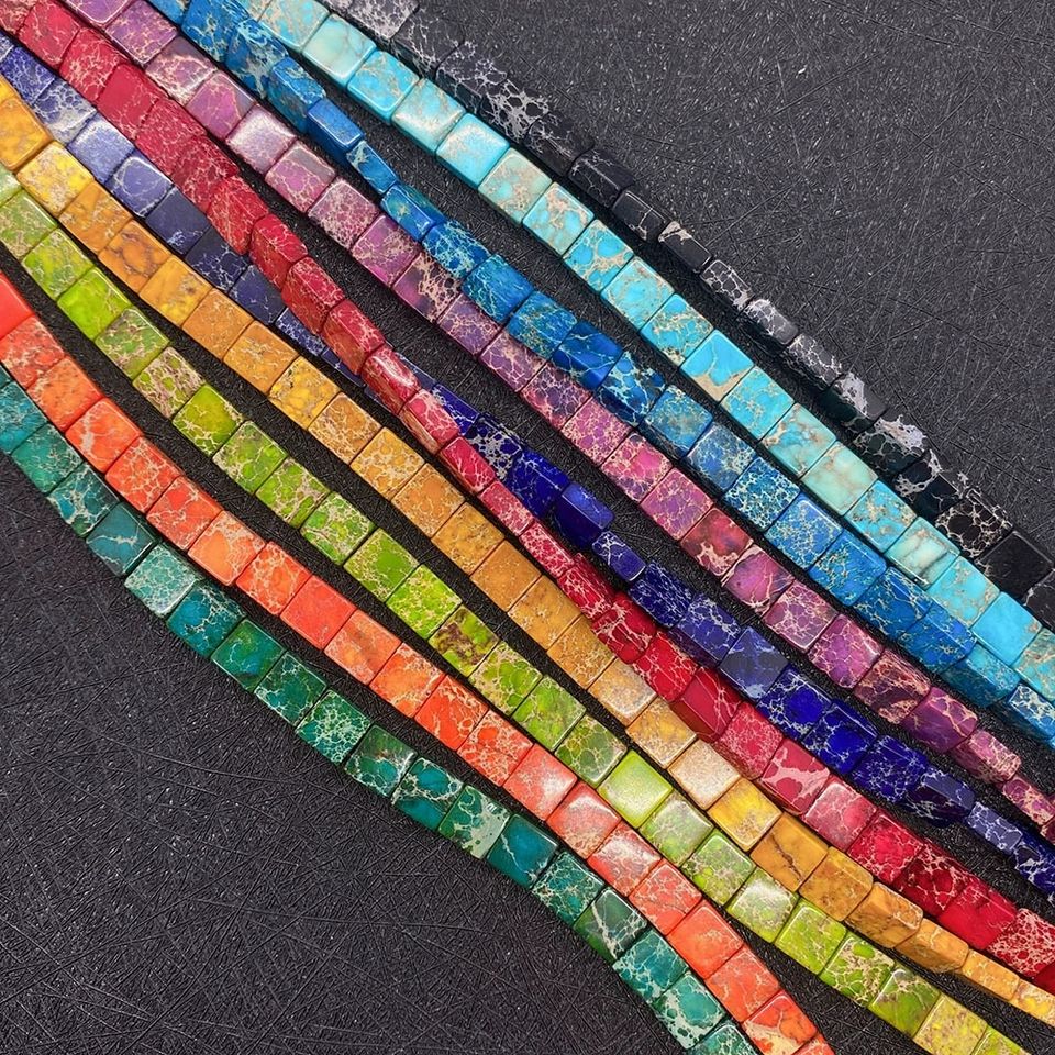 3x6x6mm Natural Stone Colorful Sea Sediment Jaspers Flat Square Double ...