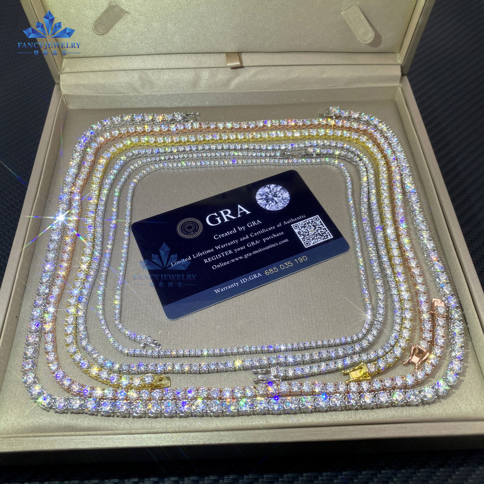 18K Gold Plated Moissanite Tennis Chain Necklace in 2MM-6.5MM Sizes for ...