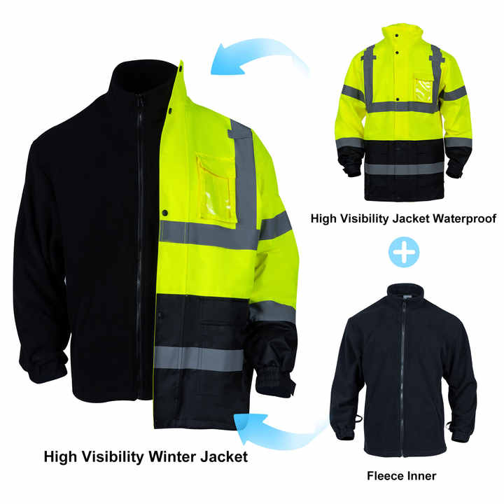 ANSI CE Men's Class 3 Hi Vis 3-in-1 Winter Jacket Waterproof Reflective ...