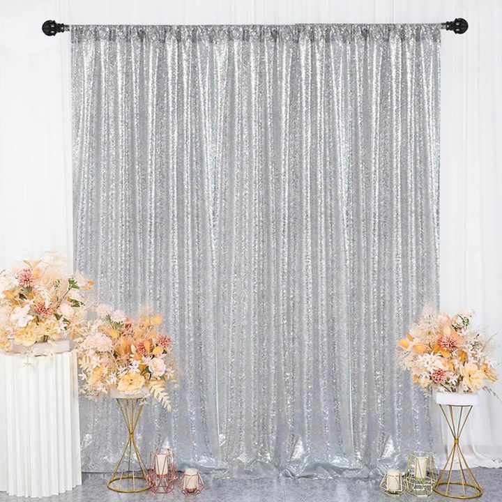 Silver Backdrop Curtains with Sequins for Special Events