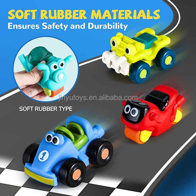 Soft Rubber Cartoon Car Toy Set for Kids Baby Animal Race Cars Infant ...