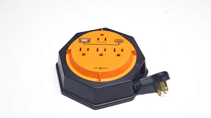 12ft 15A Circuit Breaker Extension Power Cord Reel with 4-Outlets 1-USB ...