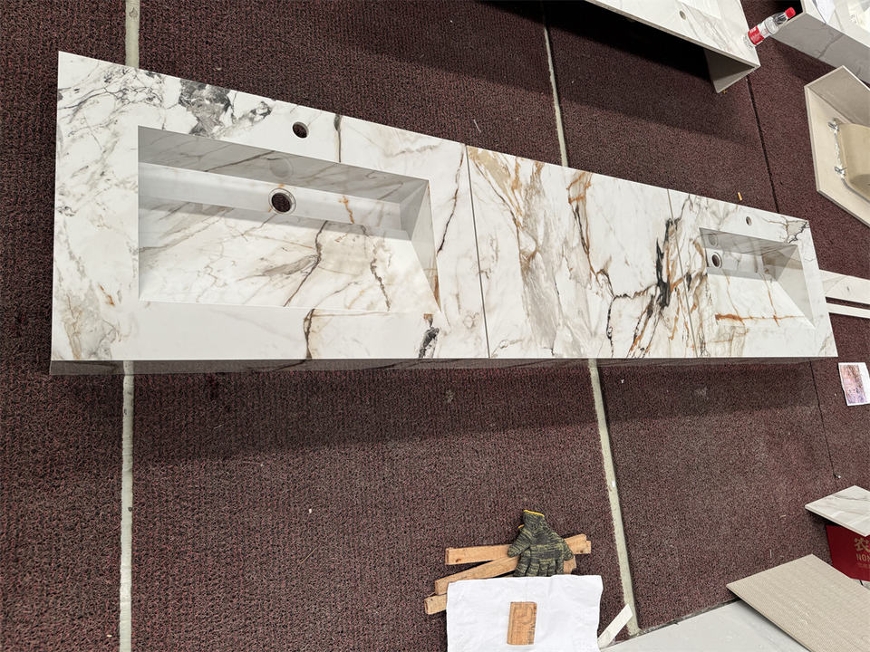 Hotel Project Fabricated Countertop Calacatta Gold Sintered Stone ...