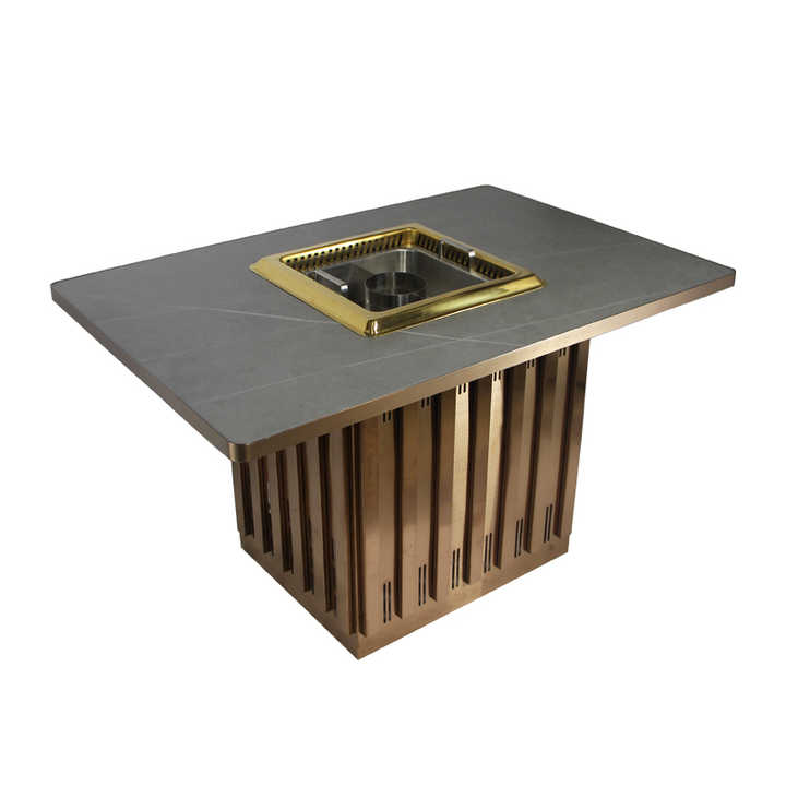 Modern Commercial Metal Dining Table Set Embedded Smokeless Hot Pot ...