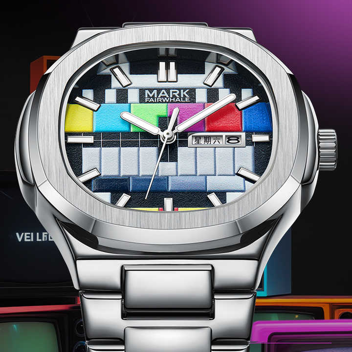 Mark Fairwhale Retro TV Dial Design Watch Men Stainless Steel