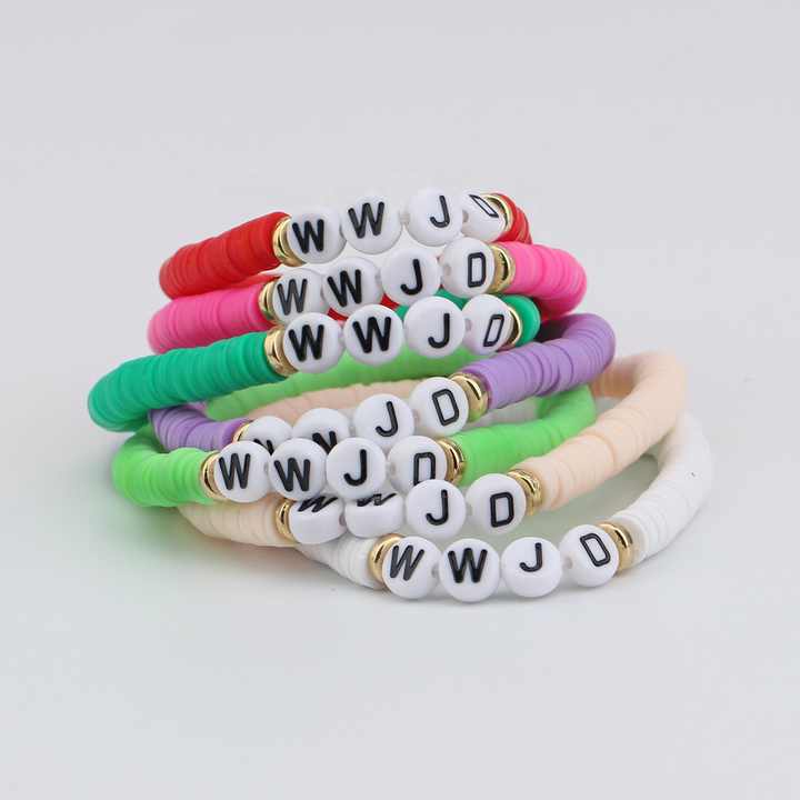 Wholesale Custom Wwjd Bracelet 7pcs Set Colorful Clay Beads Bracelets ...