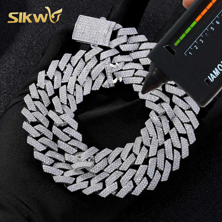 Hip Hop Rapper 925 Silver Necklace 20 Inch VVS Moissanite Pendant Cuban ...