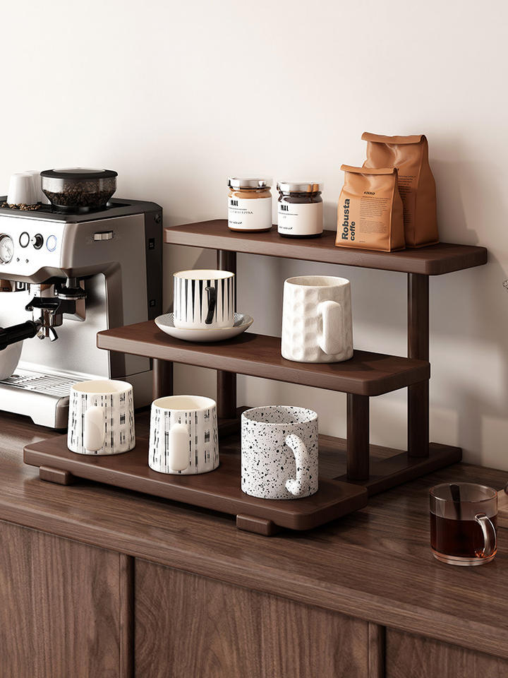 Modern Walnut Wood Kitchen Step Shelf-Durable & Waterproof Storage Rack ...