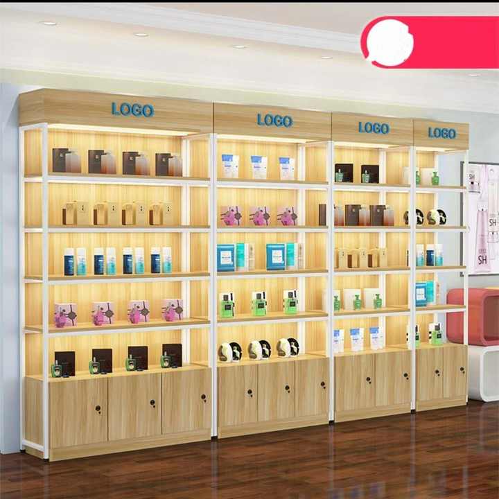 Wooden Display Shelves with LED Lighting for Retail Stores