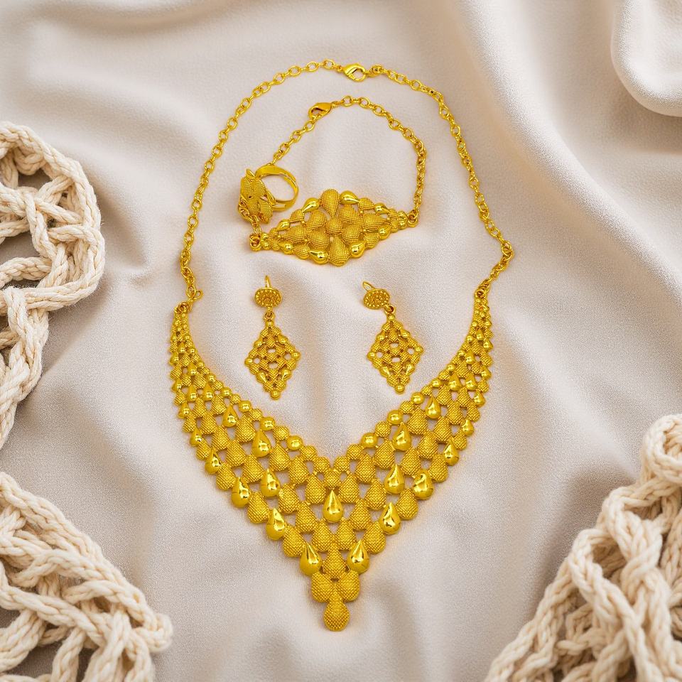 Luxury Vintage Alloy Gold Plated Indian Charm Wedding Jewelry Set-Women ...