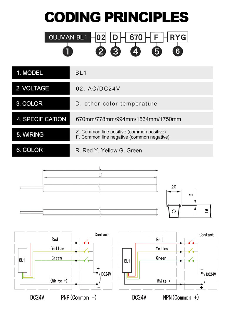 Equipment Machine 670mm 24V 3 Color RYG Alarm Indicator Warning Light ...