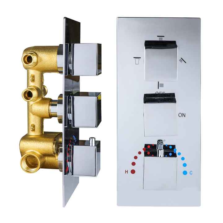 4 Ways Shower Diverter Valve Thermostatic 4 Outlets 3 Handles Control ...