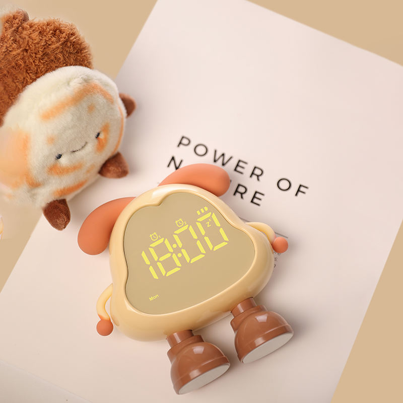 Modern Dog Desk Clock with Warm Night Light Bell Alarm