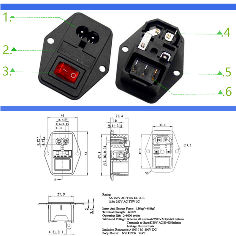 Kcd1 Rocker Switch With Push Button Micro Power AC or DC Adapter / Pcb ...