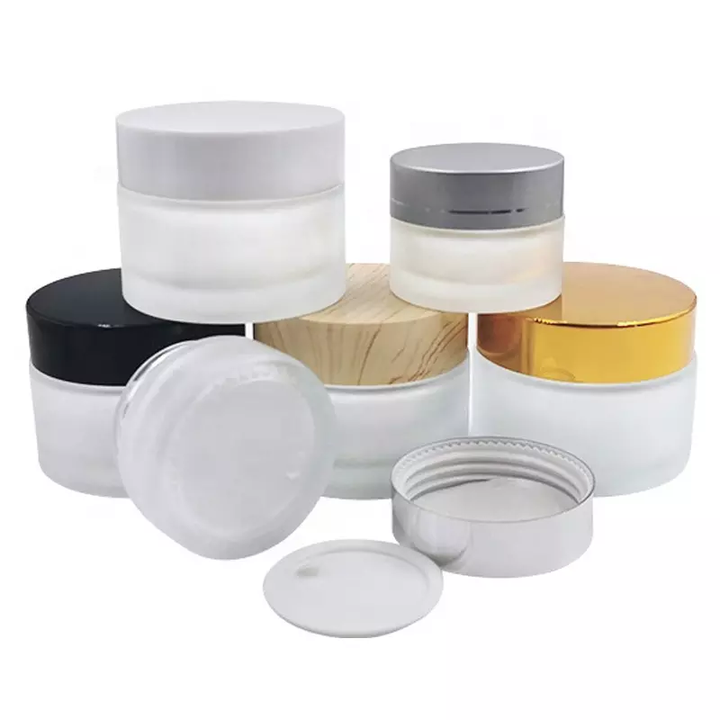 Empty Frosted Clear Cosmetic Glass Cream Jar with Lid