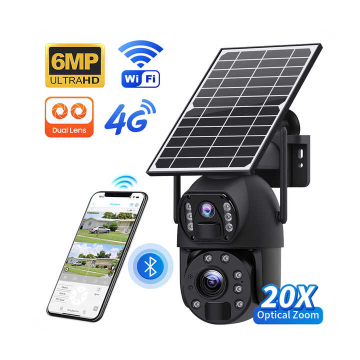 Surveillance Solar Cameras Dual lens Solar Energy IP Camera 6MP 8MP ...