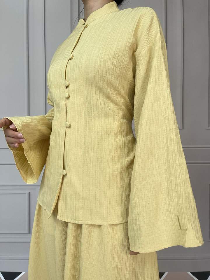 Muslim Women's Wool 2-Piece Summer 2025 Set Pleated Textured Button ...