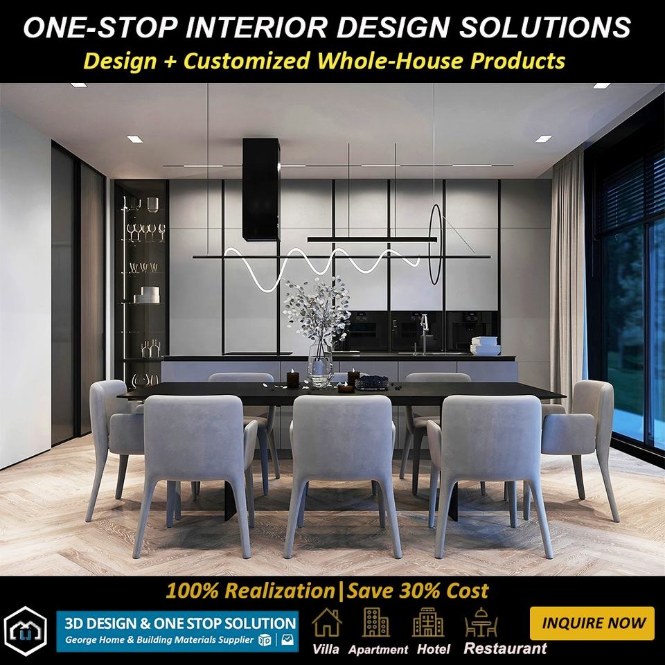 Bespoke Modern Minimalist Luxury Villa Apartment Kitchen Living Room 3D ...