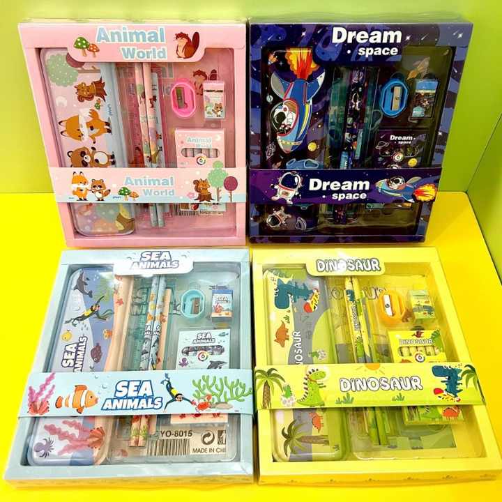 School Cartoon Stationery Set Gift Box Creative Primary School Students ...