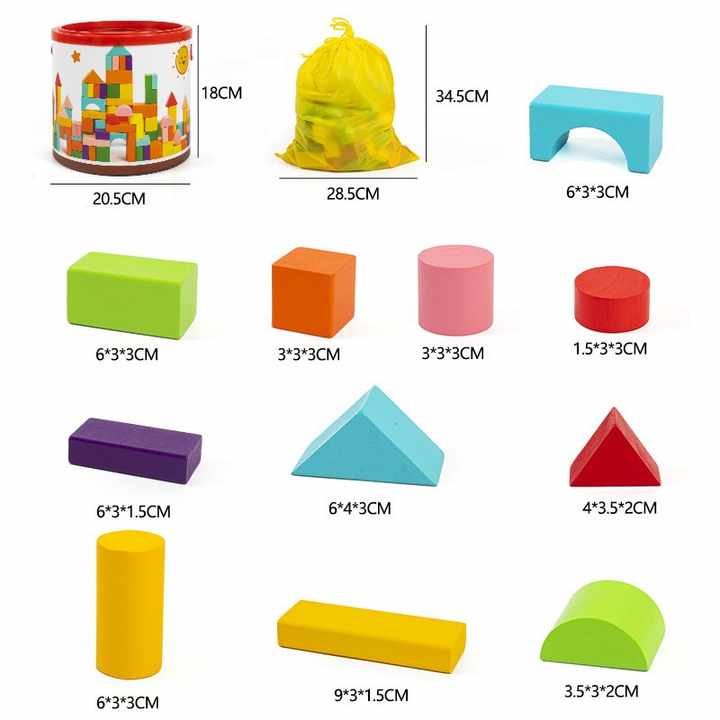 Wooden Building Blocks Set - 100 Blocks for Educational Fun