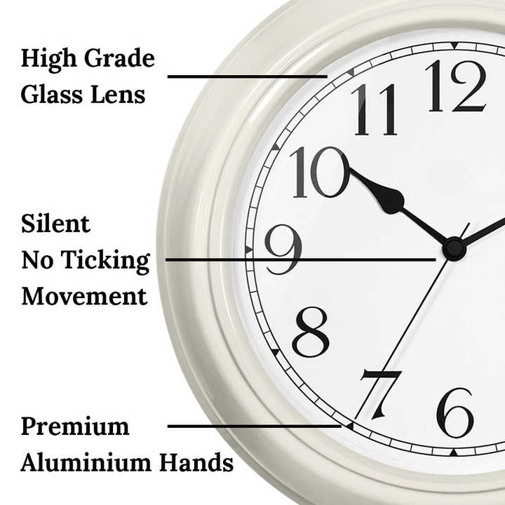 Shabby Chic Home Collection Modern 10" Molly Clock Cream White Silent ...
