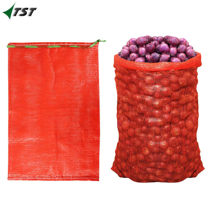 Red Onion Sack Mesh Net Bag with Drawstring from China Supplier 50kg 25kg
