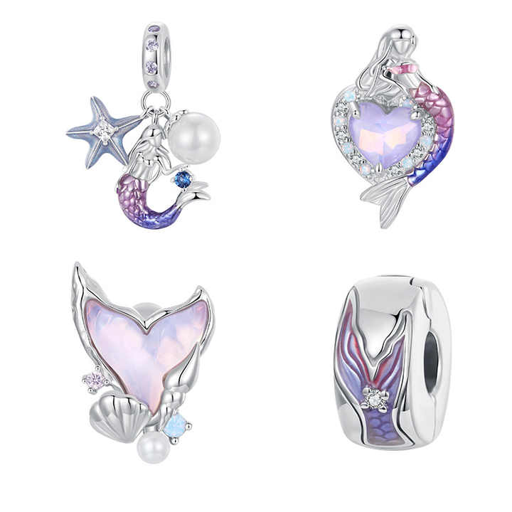 S925 sterling silver DIY necklace bracelet jewelry combination beads ocean mermaid series beaded ...