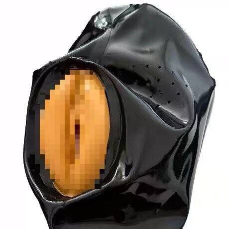 Sexy Fetish Natural Latex Mask Hood Vagina Pinhole Eye Mesh with Real Zip