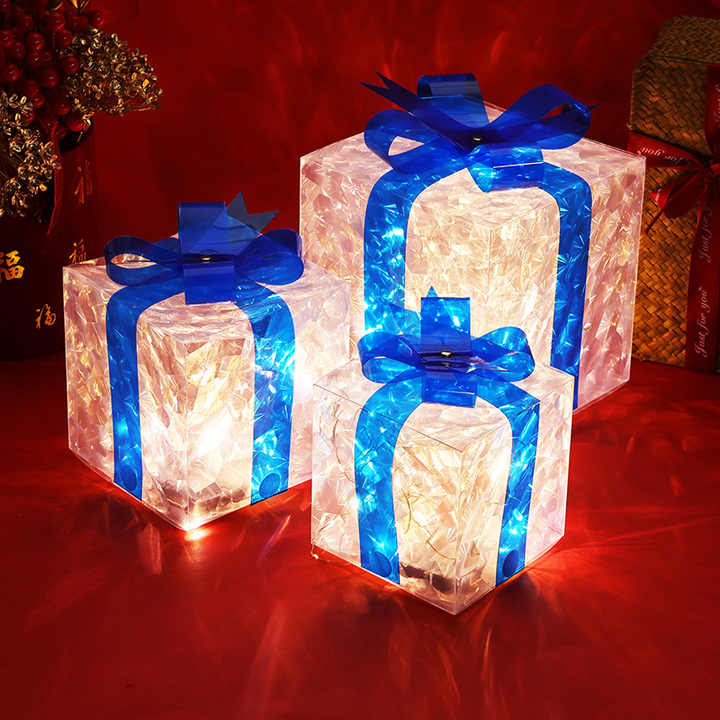Transparent Warm White Lighted Gift Box Red Green Blue Ribbon Tie Xmas ...