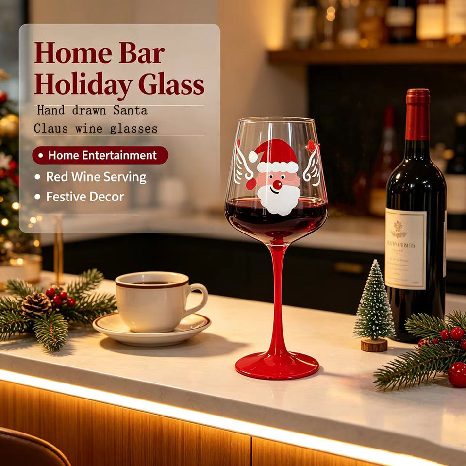 Hand Blown Cartoon Santa with Wings Wine Glass Red Stem Glass for ...