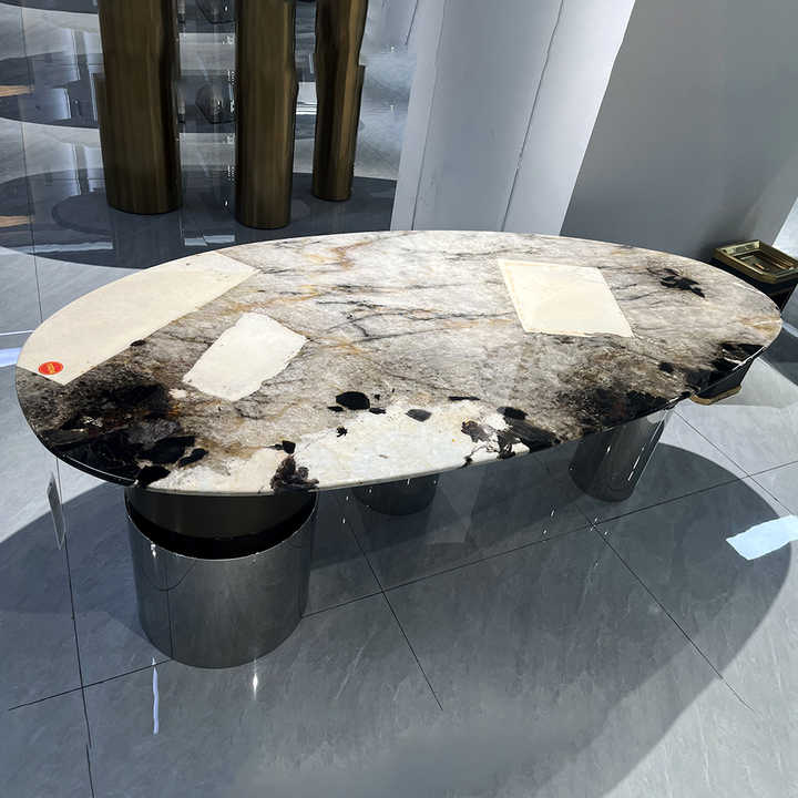 Modern Egg-Shaped Dining Table with Pandora Marble Cylinder Base for ...
