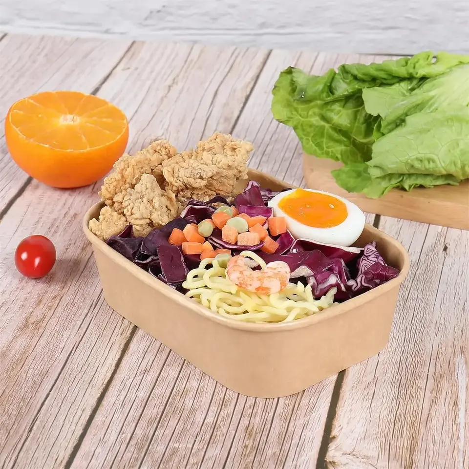 22OZ Rectangular Eco-Friendly Meal Prep Container Take Out Salad Kraft ...